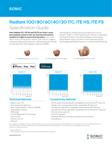 Sonic Radiant ITC Specification Guide | Manualzz