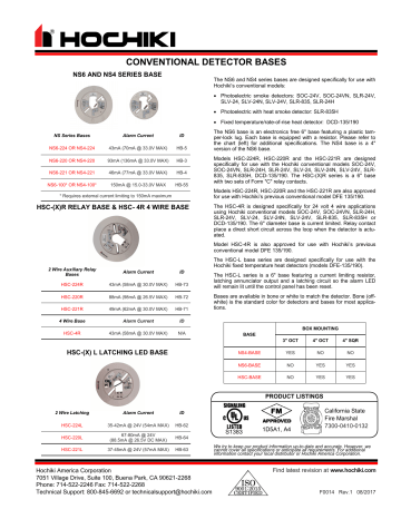 Hochiki Conventional Detector Bases Data Sheet | Manualzz