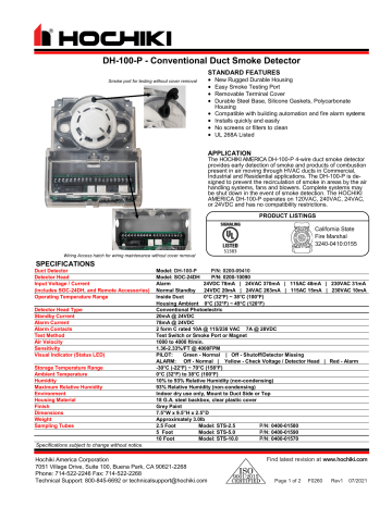Hochiki DH-100-P Conventional Duct Detector Data Sheet | Manualzz