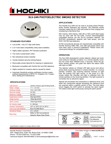 Hochiki SLV-24N Photoelectric Smoke Detector Data Sheet | Manualzz