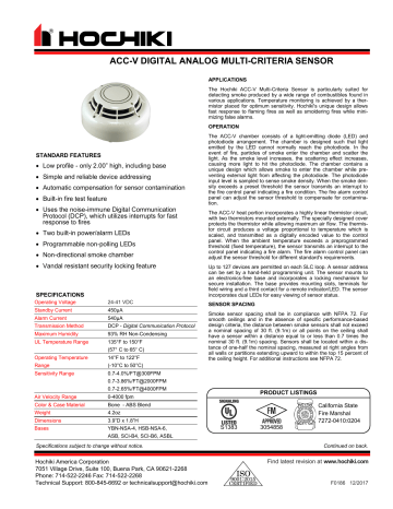 Hochiki ACC-V Multi Criteria Sensor Data Sheet | Manualzz