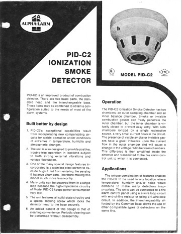 Hochiki PID-C2 Data Sheet | Manualzz