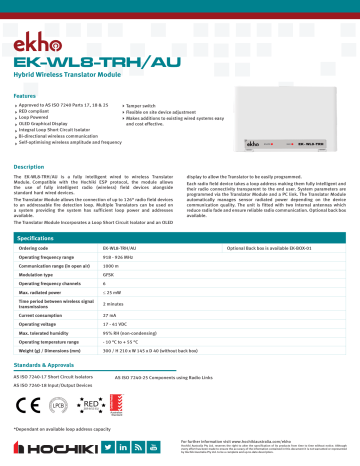 Hochiki EK-WL8-TRH_AU Specification | Manualzz