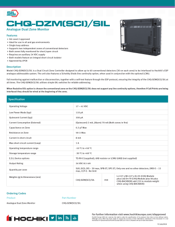 Hochiki CHQ-DZM(SCI)SIL Specification | Manualzz