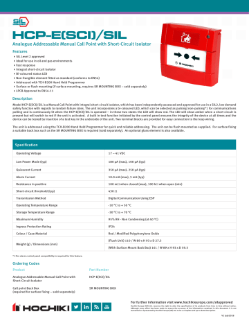 Hochiki HCP-E(SCI)SIL Specification | Manualzz