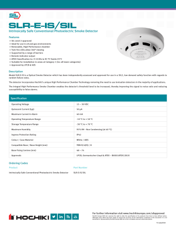 Hochiki SLR-E-IS-SIL Specification | Manualzz