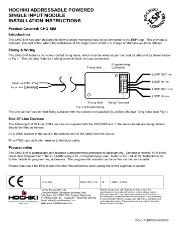 Hochiki CHQ-SIM Instructions | Manualzz