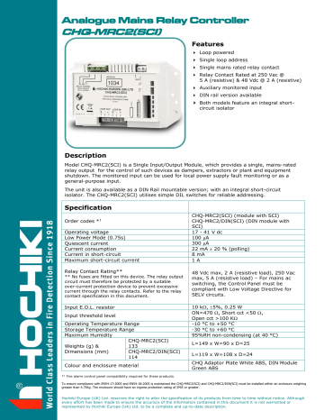 Hochiki CHQ-MRC2(SCI) Specification | Manualzz