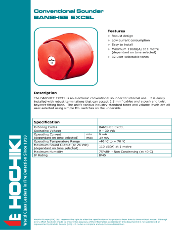 Hochiki Banshee Excel Specification | Manualzz