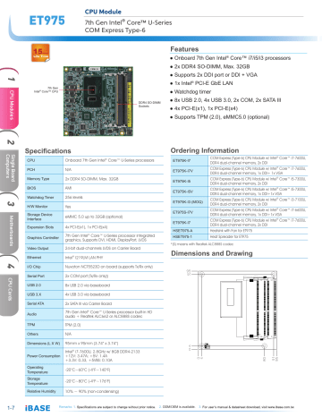IBASE ET975 CPU Module Datasheet | Manualzz