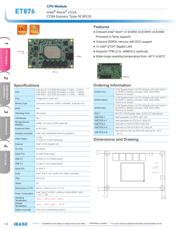 IBASE ET876 CPU Module Datasheet | Manualzz