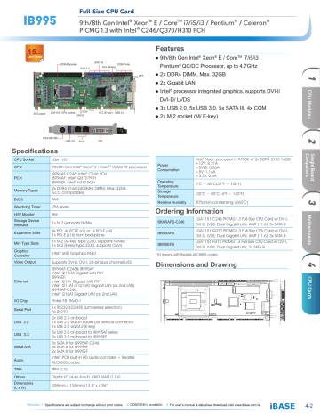 IBASE IB995 CPU Card Datasheet | Manualzz