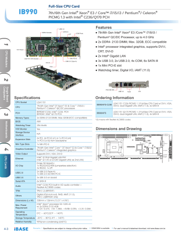 IBASE IB990 CPU Card Datasheet | Manualzz