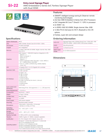 IBASE SI-22 Digital Signage Player Datasheet | Manualzz