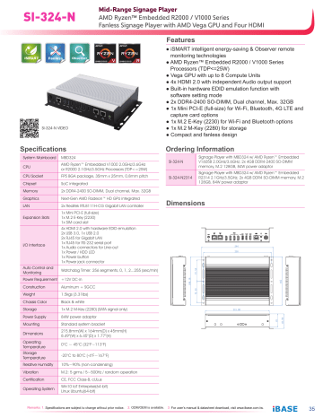 IBASE SI-324-N Digital Signage Player Datasheet | Manualzz