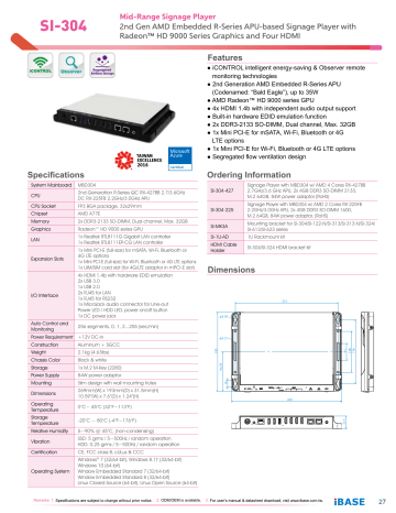 IBASE SI-304 Digital Signage Player Datasheet | Manualzz