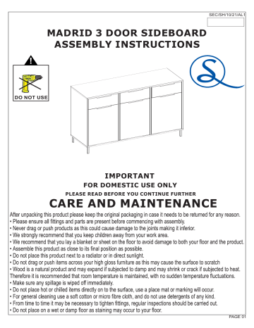 Seconique Madrid 3 Door Sideboard Black/Acacia Effect Assembly Instructions | Manualzz