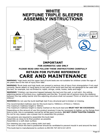 Seconique Neptune Triple Sleeper Bunk Bed White Assembly Instructions ...