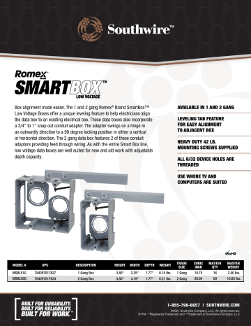 Southwire MSBLV2G Romex® Brand SmartBox™ Low Voltage Box Specifications ...
