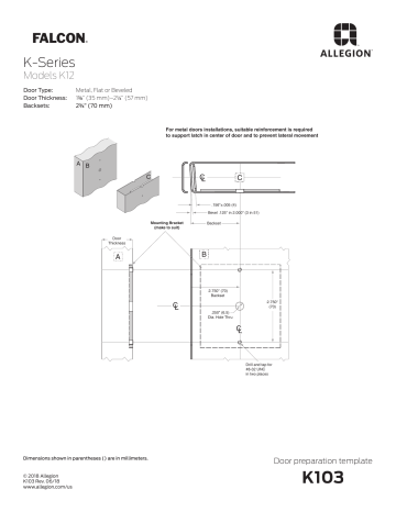 Falcon K-Series Lock Metal Door Preparation Template | Manualzz