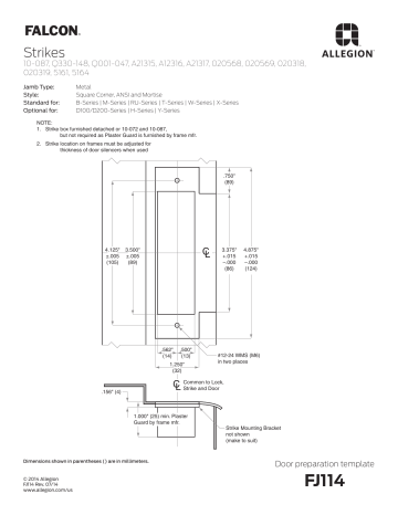 Falcon Square Corner ANSI & Mortise Strike Metal Template | Manualzz
