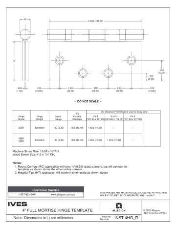 Ives 4" Full Mortise Hinge Template | Manualzz
