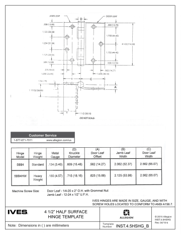 Ives 4.5" Half Surface Hinge Template | Manualzz