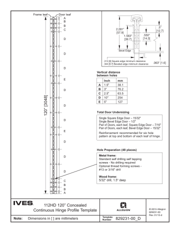 Ives 112HD 120" Concealed Continuous Hinge Profile Template | Manualzz