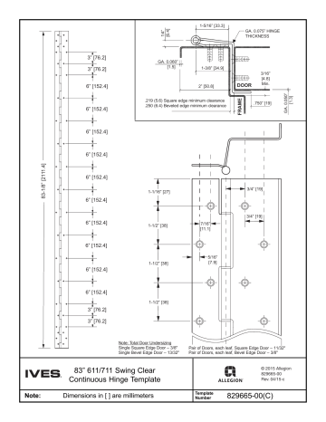 Ives 611/711 Swing Clear 83" Continuous Hinge Template | Manualzz