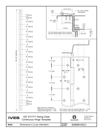 Ives 611/711 Swing Clear 120" Continuous Hinge Template | Manualzz