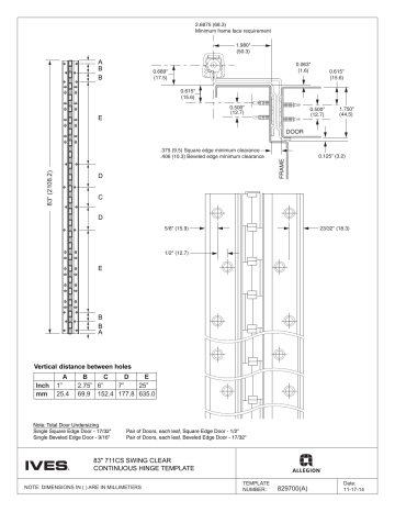 Ives 83" 711CS Swing Clear Continuous Hinge Template | Manualzz