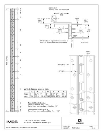 Ives 120" 711CS Swing Clear Continuous Hinge Template | Manualzz