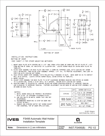 Ives FS495 Automatic Wall Holder Template | Manualzz