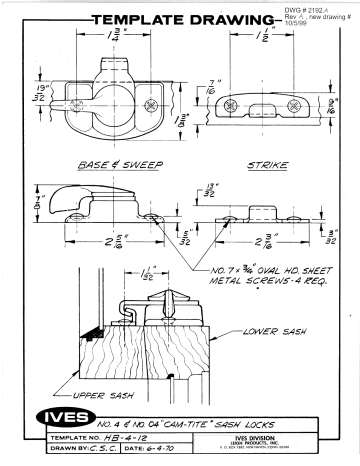 Ives 4 & 04 "Cam-tite" Sash lock Template | Manualzz