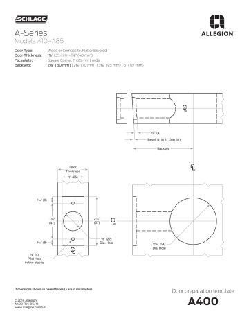 Schlage A10 - A85 Door Prep Template | Manualzz
