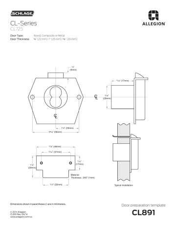 Schlage CL-Series CL725 Door Prep Template | Manualzz