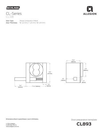 Schlage CL-Series CL728 Door Prep Template | Manualzz