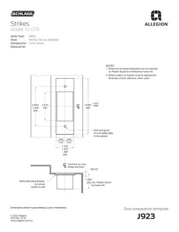 Schlage 10-079 Strike Template | Manualzz