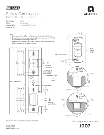 Schlage 10-250 Combination Strike Jamb Prep Template | Manualzz