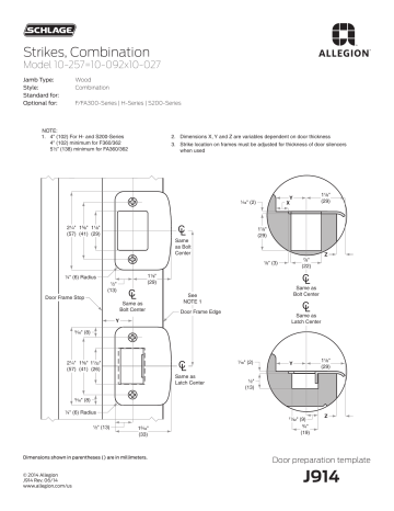 Schlage 10-257 Combination Strike Jamb Prep Template | Manualzz