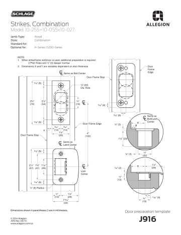 Schlage 10-255 Combination Strike Jamb Prep Template | Manualzz
