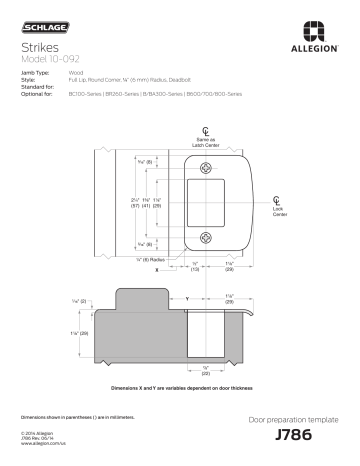 Schlage 10-092 Strike Template | Manualzz