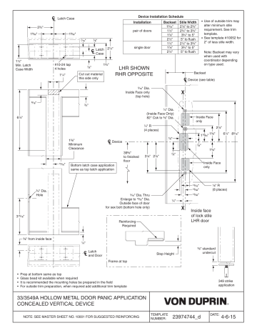 Von Duprin 3349A, 3549A Template | Manualzz
