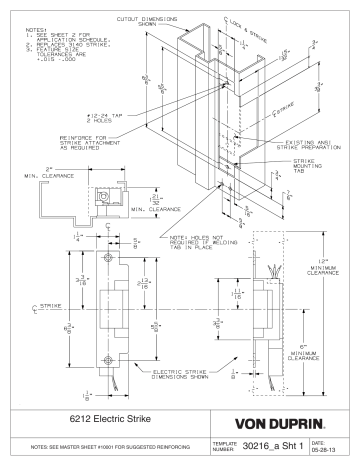 Von Duprin 6212 Electric Strike Template | Manualzz