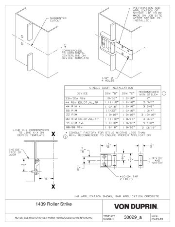 Von Duprin 1439 Roller Strike Template | Manualzz