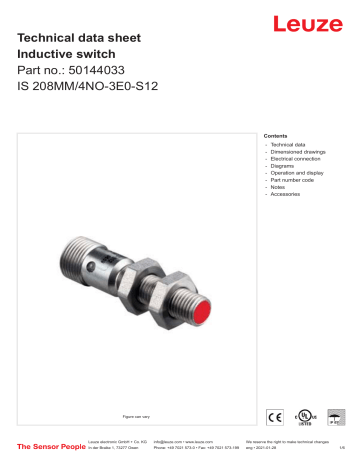Leuze IS 208MM/4NO-3E0-S12 Induktiver Sensor Product sheet | Manualzz