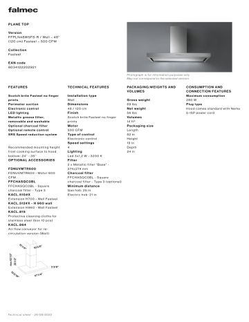 Falmec FFPLN48W5FSR 48 Inch Wall Mount Range Hood Spec Sheet | Manualzz