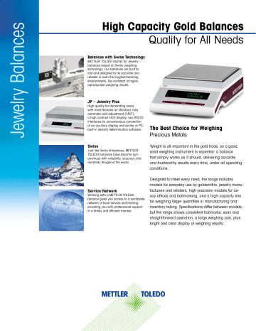 Mettler Toledo High Capacity Gold Balances Datasheet | Manualzz