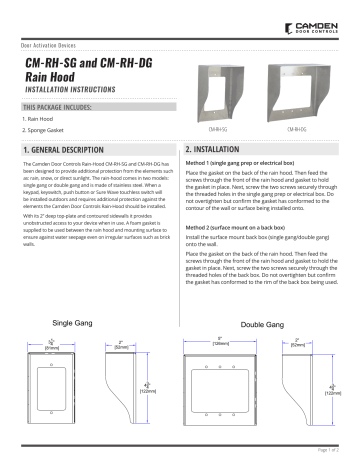 Camden CM-RH-SG and CM-RH-DG Manual | Manualzz