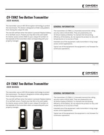 Camden CV-TXM-2 Manual | Manualzz